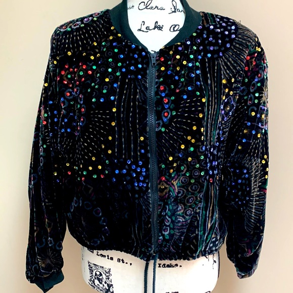 Vintage | Jackets & Coats | Vintage Velvety Sequined Short Waist Jacket ...